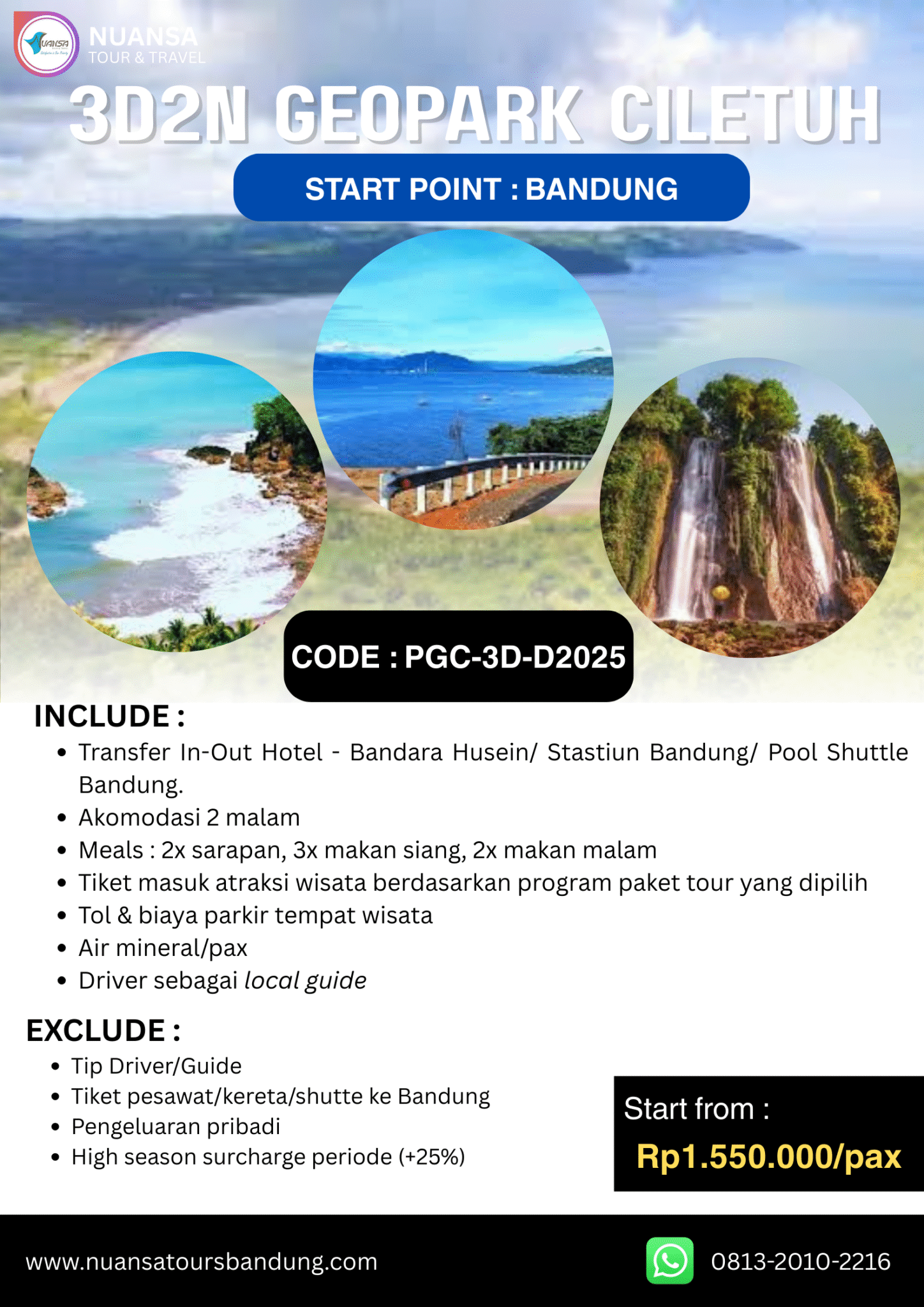 TOUR PACKAGE GEOPARK CILETUH 3D2N (START BANDUNG) - NUANSA TOURS BANDUNG