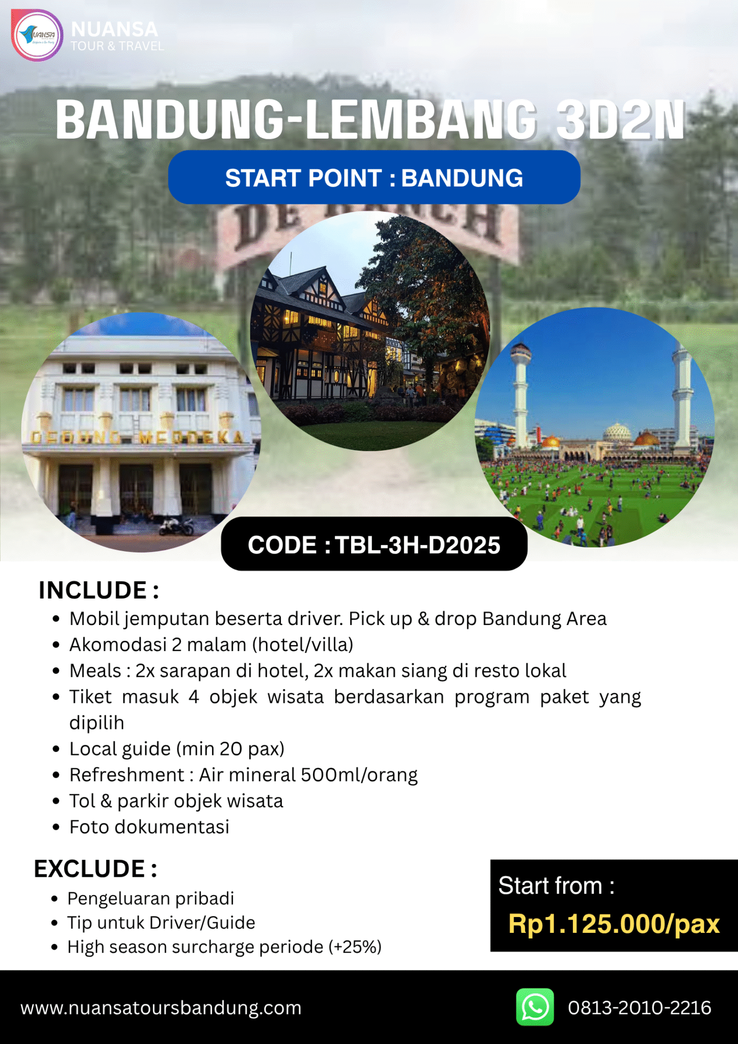 TOUR BANDUNG-LEMBANG 3D2N (START BANDUNG) - NUANSA TOURS BANDUNG