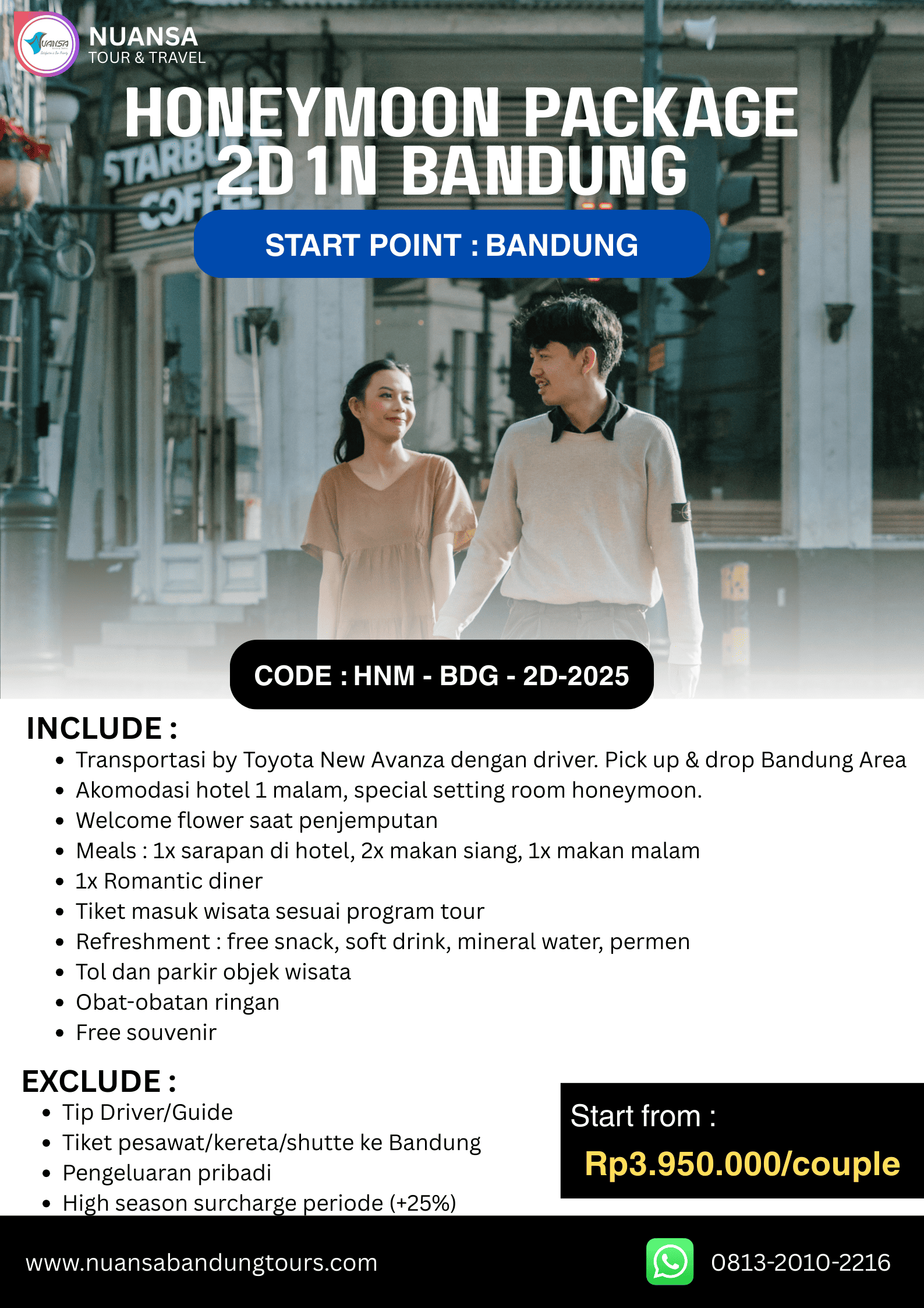 HONEYMOON PACKAGE BANDUNG 2D1N (START BANDUNG) - NUANSA TOURS BANDUNG