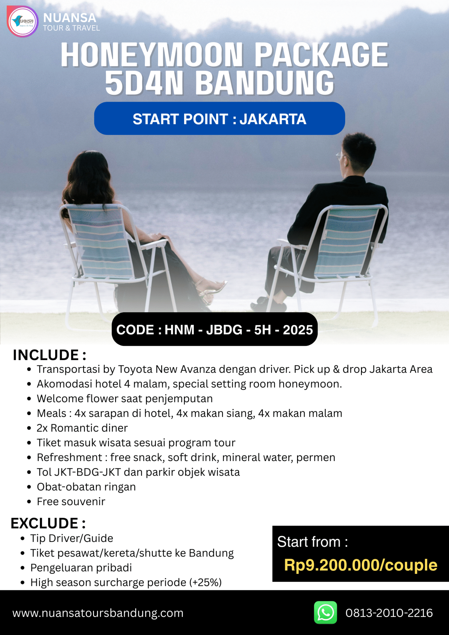 HONEYMOON PACKAGE BANDUNG 5D4N (START JAKARTA) - NUANSA TOURS BANDUNG